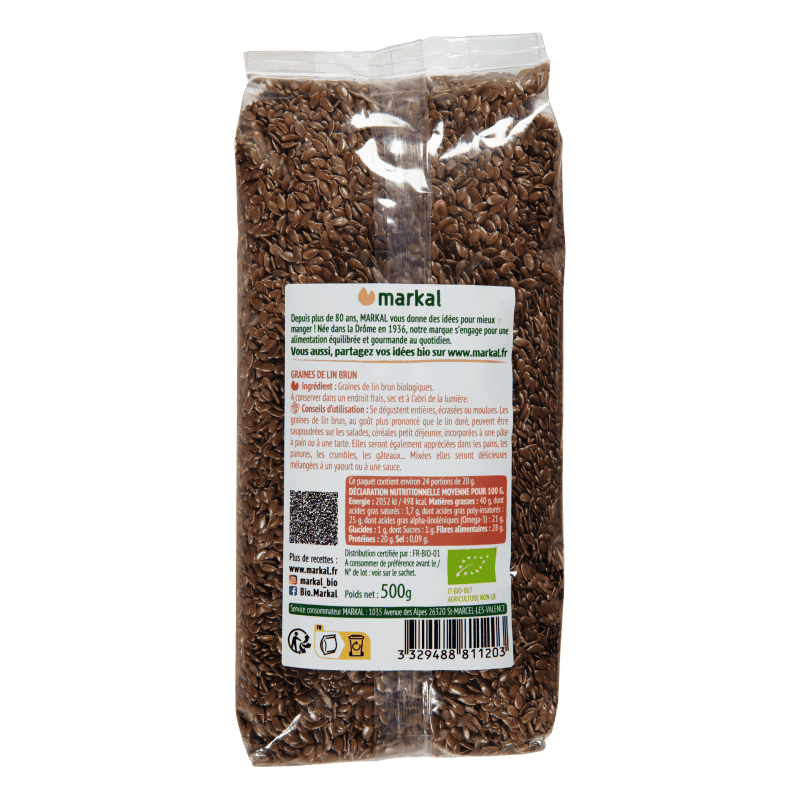 Graines de lin brun bio 500g - Oméga 3 et fibres